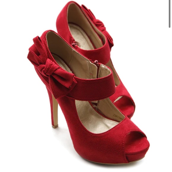 Ollio | Shoes | Ollio High Heel Pump With Ribbon Accent In Red | Poshmark